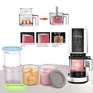 CDOUTSUN 4 Pack Ice Cream Containers Ice Cream Replacement Containers with 4 Colors Lids Airtight Anti-slip Food Container Sets Container Sets with spoon (Blue, Pink, Green, Grey)