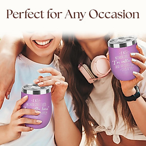 shop4ever A Wise Woman Once Said I'm Outta Here and Lived Happily Ever After Engraved Insulated Stainless Steel Wine Tumbler with Lid 12 oz. (Purple Sparkle)