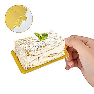 200 Pcs Mini Rectangular Cardboard, Mousse Cupcake Base, Cake Dessert Paper Board, Dissert Plates Circle Patries Cardboard Base Decorating Display for Party Wedding Catering Restaurant (Gold)