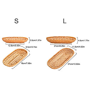 GWOKWAI Bread Basket Tray Oval Rattan Serving Tray Handmade Fruit Basket Wicker Bread Basket Tray for Serving Food Crackers Snacks Storage