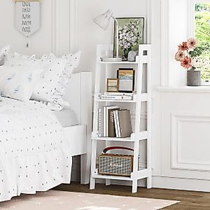 UTEX 4-Tier Ladder Shelf, Bathroom Shelf Freestanding, 4-Shelf Spacesaver Open Wood Shelving Unit, Ladder Shelf (White)