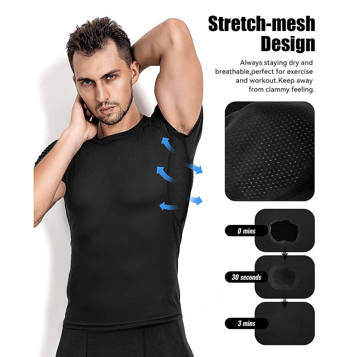 Niksa Men's Compression Shirts 3/5 Pack, Short Sleeve Athletic Compression Tops Cool Dry Workout T Shirt