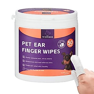 WALLZON Ear Cleanser Relief Finger Wipes | Ear Cleaning Finger Wipes for Dogs and Cats | Disposable Pet Ear Cleaner Wipes | Relieve Itching & Remove Odor | Ear Care Wipes for Pet (50 Counts)