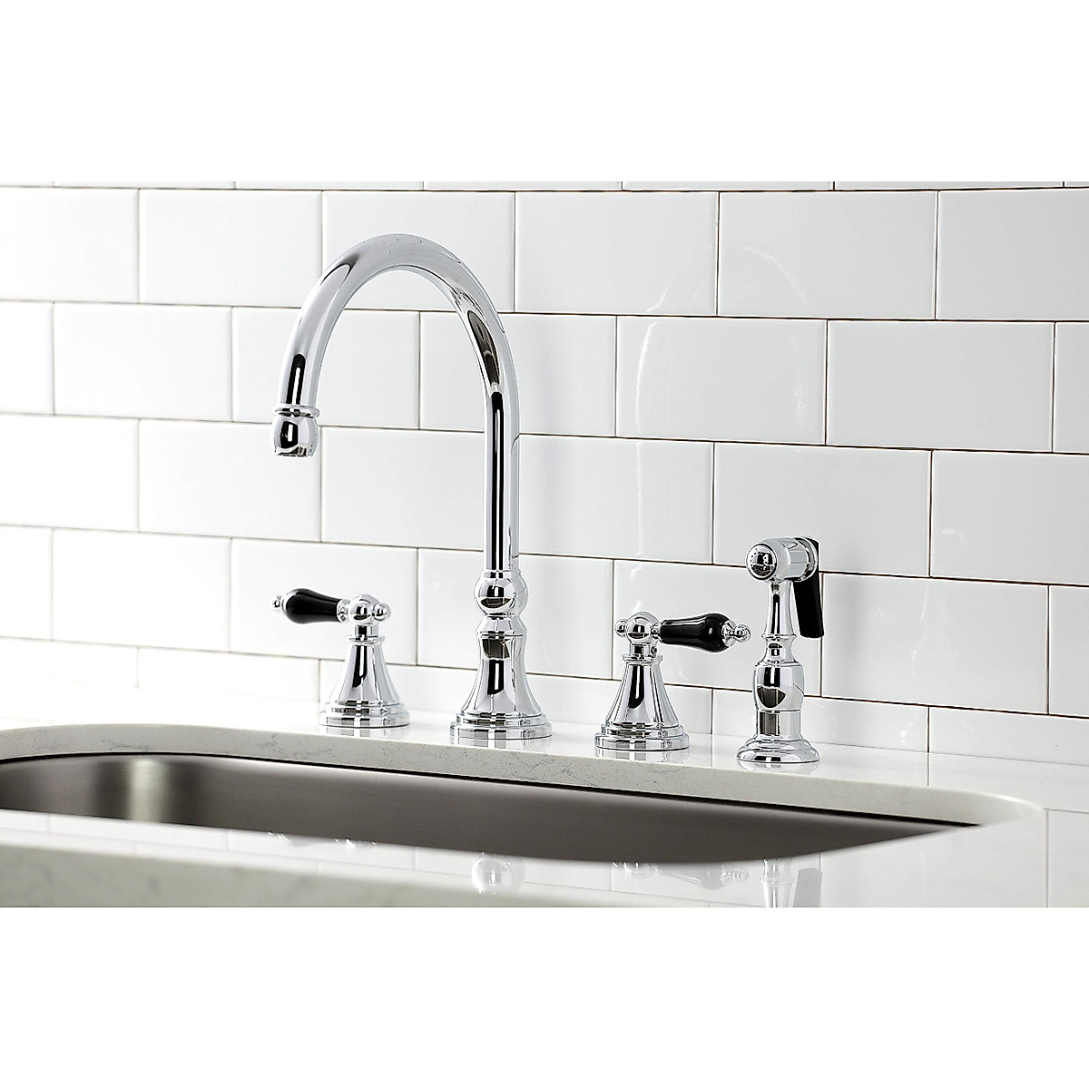 Kingston Brass KS2791PKLBS Duchess Widespread Kitchen Faucet with Brass Sprayer, Polished Chrome