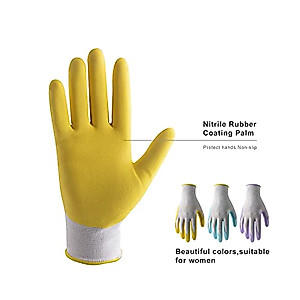 Gardening Gloves for Women, Womens Work Gloves with Foam Nitrile Coating, 3 Pairs Breathable Protective Work Gloves Garden Gloves DIY Gloves (Small, 3 pairs)