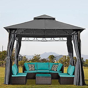 Outdoor Canopy UV Protection Gazebo Canopy Tent with 4 Sidewall for Patio Outdoor (10'x10', Grey)