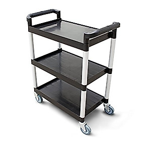 New Star Foodservice 54552 350-Pound Plastic 3-Tier Utility Bus Cart with Locking Casters, 42.5" x 19.5" x 38.5", Black