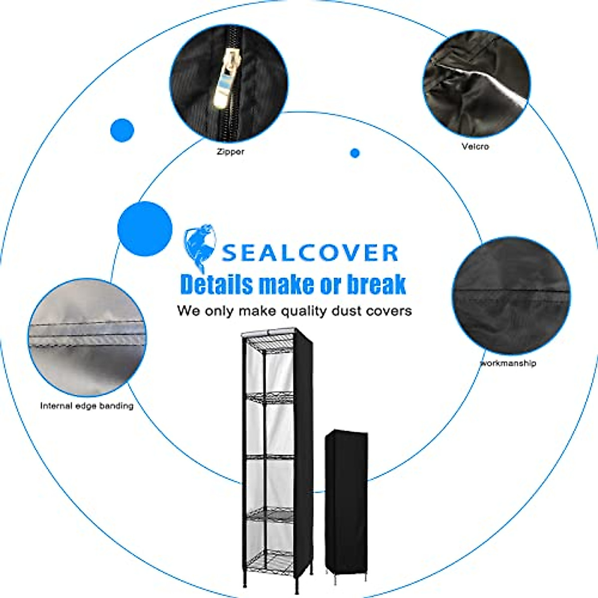 Sealcover Storage Shelf Wire Shelving Cover, Black High Density Rack Cover W24*D24*H71, Storage Rack Cover Used to Cover Sundries.