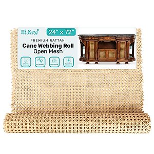 Cane Webbing Roll 24" Wide - Open Mesh Rattan Roll - Woven Cane Material Rattan Fabric Sheets Open Weave Wicker Material for Chair Caning Kit, DIY Supplies, Furniture Repair, Replacement Kit (2'x6')