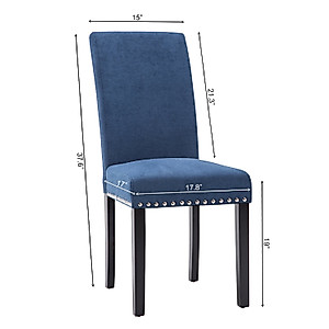 NOBPEINT Dining Chair Upholstered Fabric Dining Chairs with Copper Nails,Set of 2,Blue