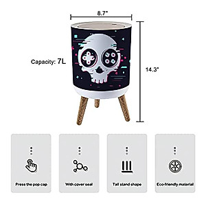 IKFLWJUTFW Small Trash Can with Lid Game over glitchy sign skull and gamepad Video symbol Gamer 7 Liter Garbage Elasticity Press Cover Kitchen Bathroom Office Fashion Paper Basket 1.8 Gallon Color6