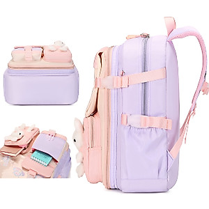 Gazigo Girls Backpack Elementary School, Bunny Backpack for girls Cute Kids Laptop Bag Kindergarten Preschool Bookbag Mochila Para 5.6.7.8.9.10 Niñas(Only Backpack Purple)