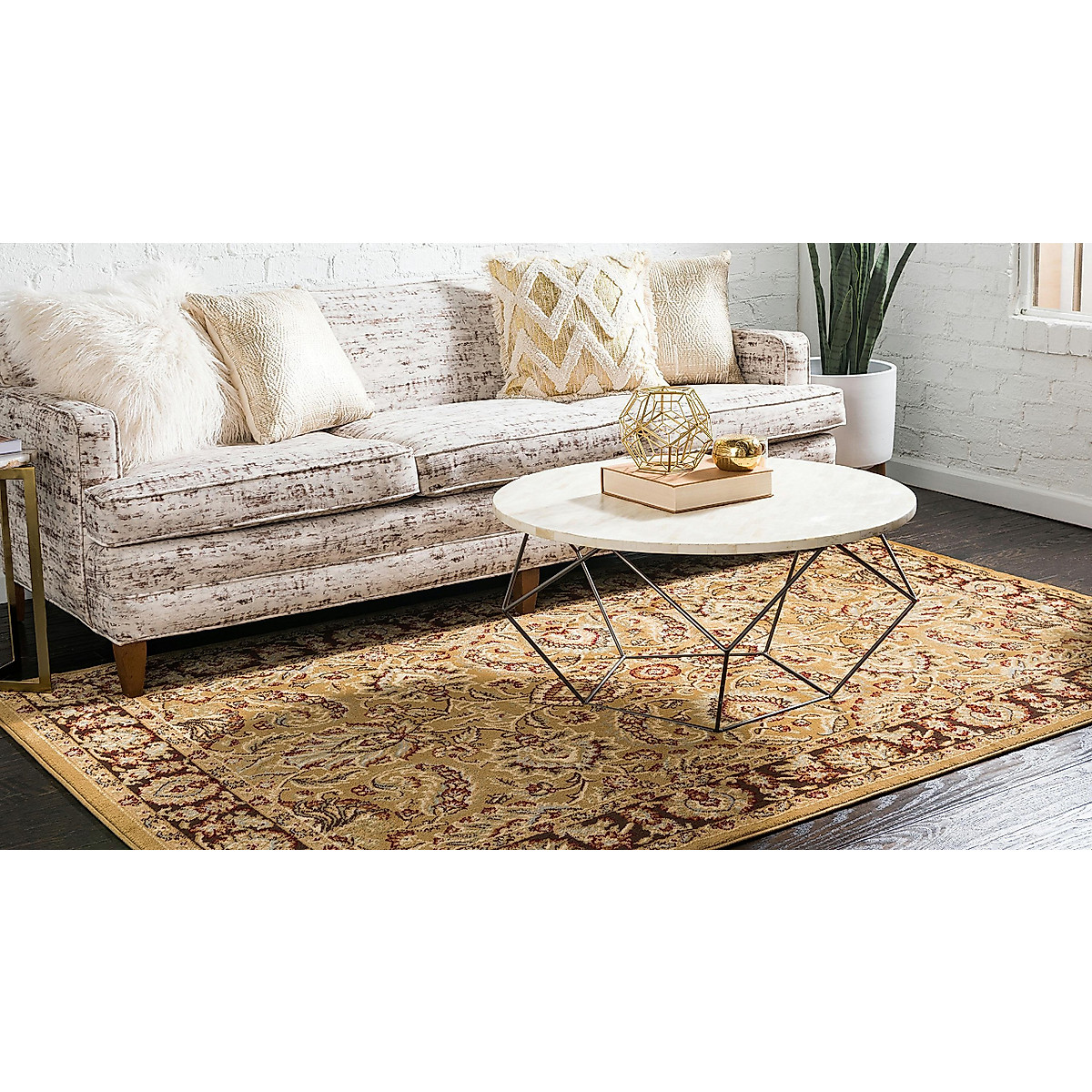 Unique Loom Voyage Collection Traditional Oriental Classic Intricate Border Design Area Rug, 9' 0" x 12' 0", Gold/Brown