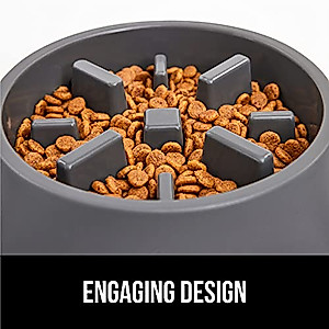 Gorilla Grip Slip Resistant Slow Feeder Dog Bowl, 4 Cups, Slows Down Pets Eating, Prevents Overeating, Feed Small and Large Breed Puppy, Fun Puzzle Design, Dogs Pet Bowls, Dry and Wet Food, Charcoal