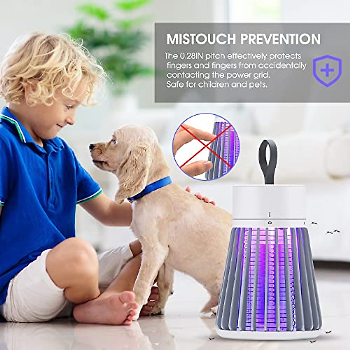 LEOFI Electric Bug Zapper for Indoors Outdoor Fly Zapper Mosquito Trap LED Fly Trap and Purple Light Portable Camp Mosquito Killer Up to 6 Hours of Battery Have Security Grid(Gray)