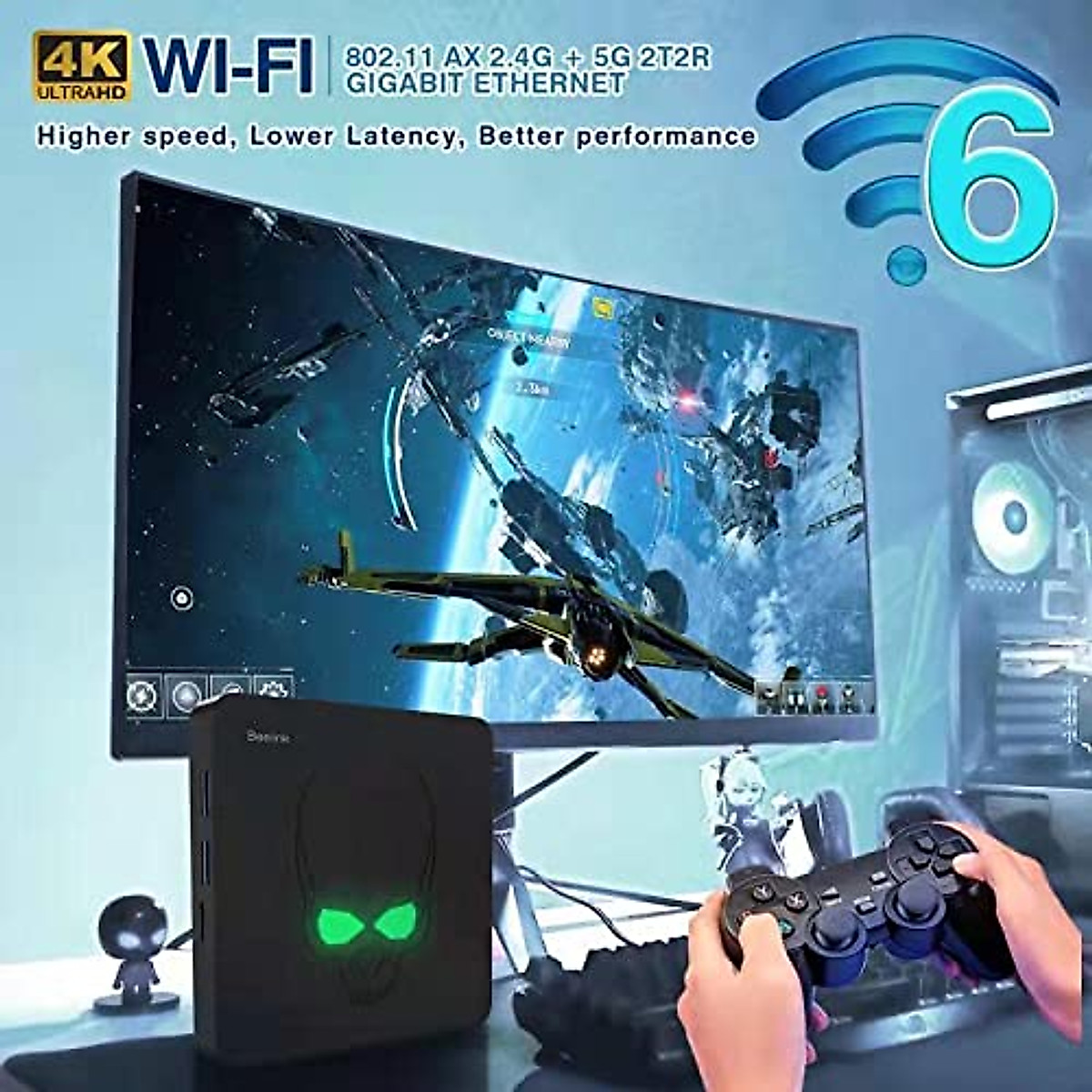 Kinhank Super Console X King,Retro Game Console with 88000+ Games,Compatible with Most Emulators,EmuELEC 4.5/Android 9.0/CoreE 3 Systems,4K UHD Output,2.4+5G WiFi, Voice Remote Control,2 Gamepads