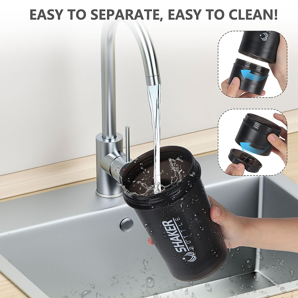 VECH Protein Shaker Bottles with Powder Storage, 500ML Gym Sports Bottle for Protein Mixes Leak Proof Insulated Shaker Cups without Blending Ball Portable Water Bottle (Blue)