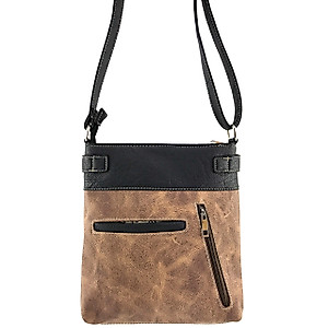 Justin West Washed PU Leather Shoulder Handbag Stud Rhinestone Cross Concealed Carry (Brown Messenger)