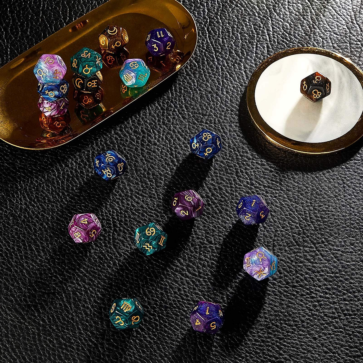 Kasyat 18 Pieces Astrology Dice Astrological Dice 12-Sided Tarot Dice Resin Polyhedral Pearl Pattern Dice for Divination Astrology Tarot Cards Accessory