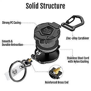 MNGARISTA Retractable Keychain, Heavy Duty Carabiner Badge Holder, Tactical ID Badge Reel with 31.5” Steel Retractable Cord, 8.0 oz