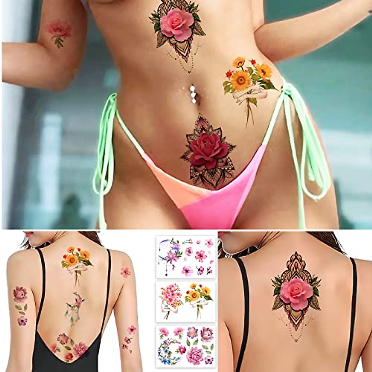 Roarhowl Extra Large Temporary Tattoo for Women Girls Sexy tattoo Flower Waterproof Fake Tattoos fake Tattoo