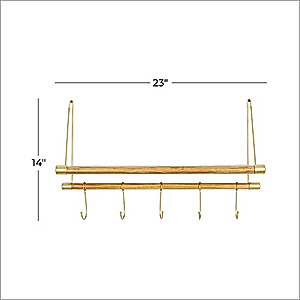 Deco 79 Wood 1 Shelf and 5 Hangers Wall Hook, 23" x 6" x 14", Gold