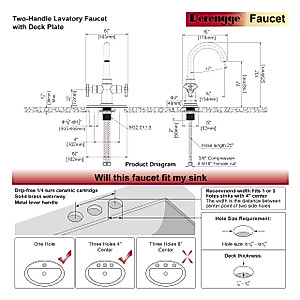 Derengge Brushed Gold Bathroom Faucet,Two-Handle Bathroom Sink Faucet Water Supply Line,Single Hole Lavatory Vantity Faucet,F-0081-CS