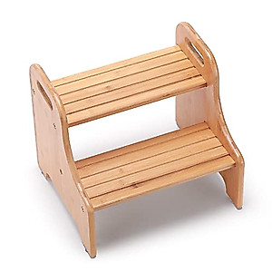OasisCraft Step Stool for Adults, Bamboo Two Step Stool with Handle Stepping Stool Potty Training Stool Wooden Toddler Shower Stool for Kids, Senior, Kitchen, Bathroom, Bedside, Support 350LB
