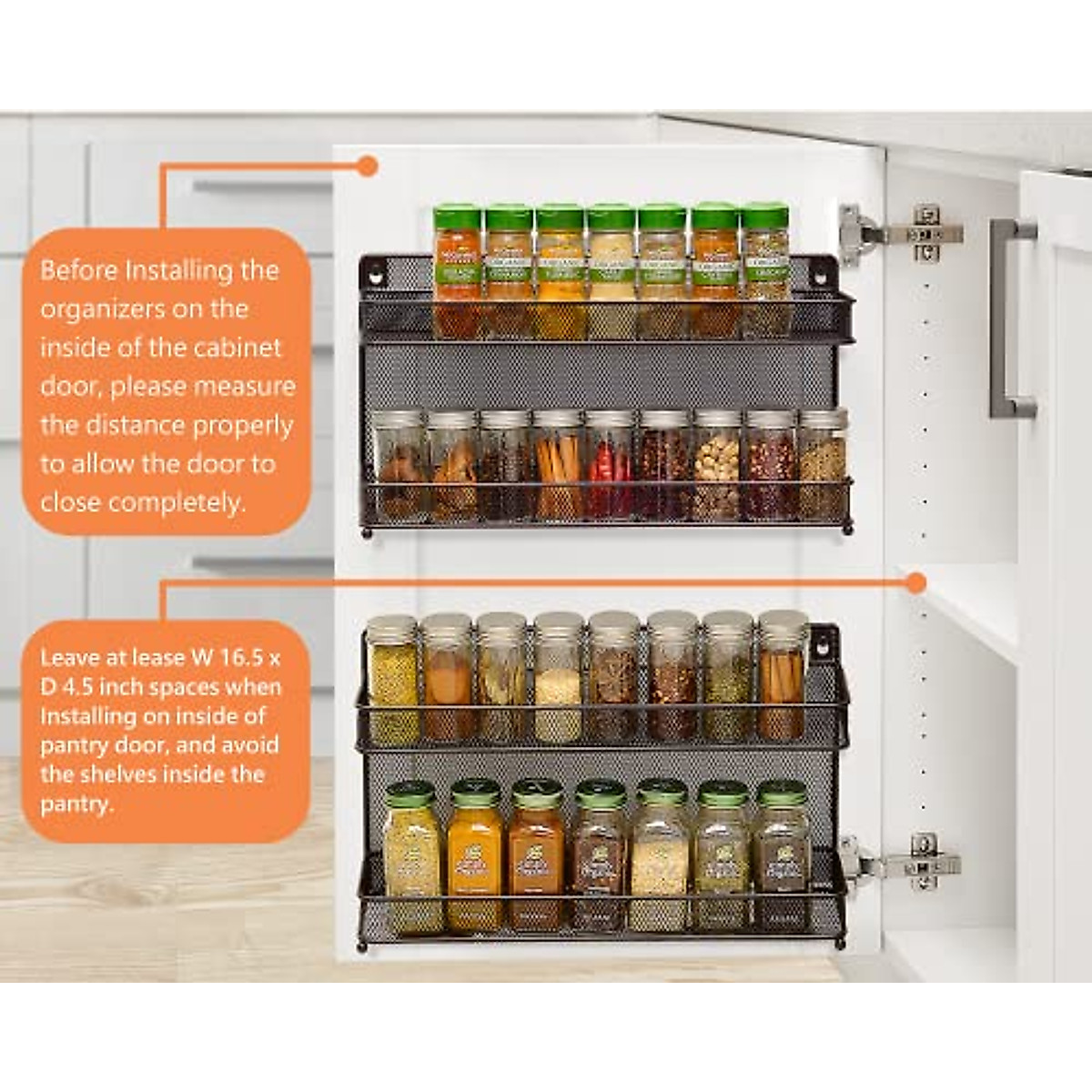 CAXXA 2 Tier Mesh Kitchen Counter-top or Wall Mount Spice Rack Jars Storage Organizer, Bronze