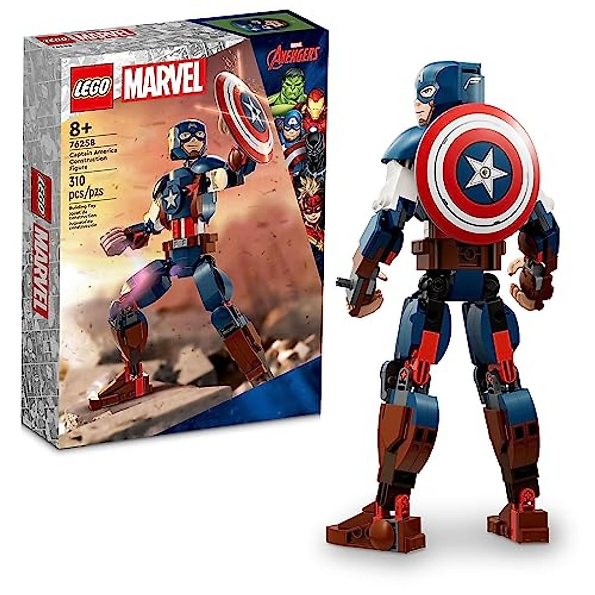 LEGO Marvel Captain America Construction Figure 76258 Buildable Marvel Action Figure, Posable Marvel Collectible with Attachable Shield for Play and Display, Avengers Toy for Boys and Girls Ages 8-12