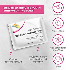Diamond Wipes Nail Polish Remover Wipes with Aloe Vera, Acetone Nail Polish Remover Pads, 50 Individually Wrapped Nail Polish Wipes