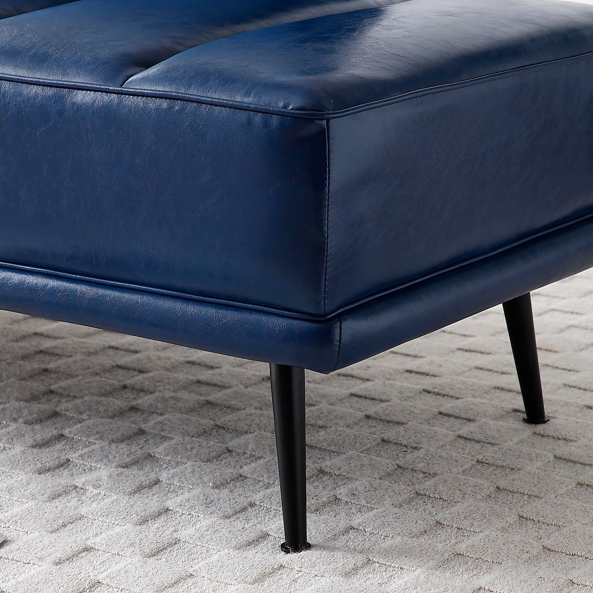 Modern Upholstered End of Bed Bench with 360-Degree Swivel Tray, 2 Seater Sofa Couch with Side Table, Settee Bench with Metal Legs Backrest for Living Room,Entryway,Foyer (PU-With Tray, Navy)