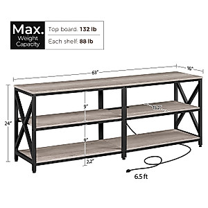 Yaheetech TV Stand with Power Outlet for 70 Inch TV, 3 Tiers TV Storage Cabinet, Entertainment Center with Charging Station for Living Room, Gray
