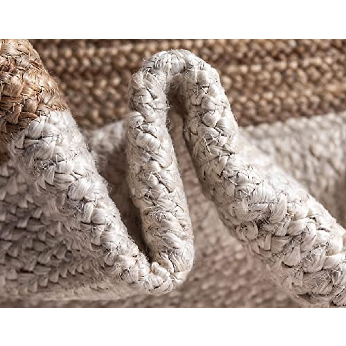 Unique Loom Braided Jute Collection Classic Quality Made Natural Hand Woven with Solid Color Detail, Area Rug, Rectangular 4' 0" x 6' 0", White/Beige