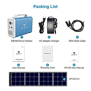 BLUETTI 2400Wh Portable Power Station EB240, Lithium Battery Pack Solar Generator with 2x110V/1000W Pure Sine Wave AC Outlets, 45W PD, Backup Power Storage for Home Emergency, Outdoor Camping