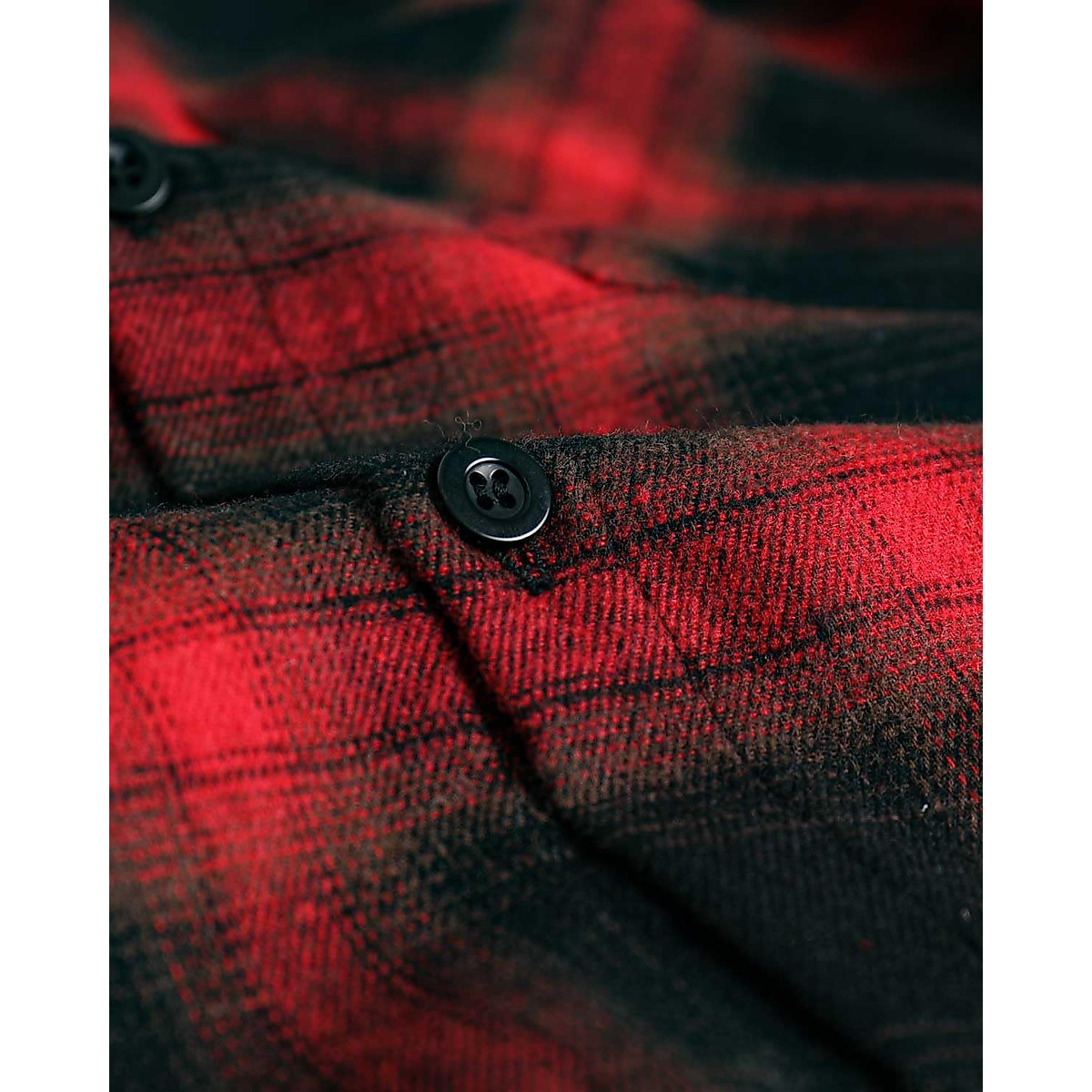 Mens Hooded Flannel Plaid Button Shirt Lightweight Long Sleeve Shirt Jackets with Hood Red Black