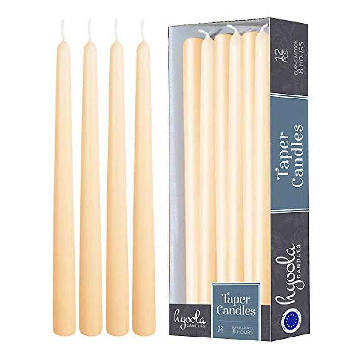 12 Pack Tall Taper Candles - 10 Inch Cream Dripless, Unscented Dinner Candle - Paraffin Wax with Cotton Wicks - 8 Hour Burn Time