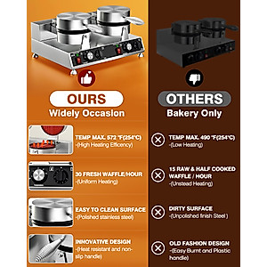 PYY Double Waffle Maker Commercial Waffle Machine Large Stainless Steel Waffle Oven PancakeSilver Non-stick Electric Chaffle Maker for Restaurant Party Food Stall