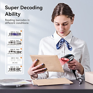 Kedida Barcode Scanner, Handheld Inventory 1D Bar Code Scanners for Computer, Automatic Label UPC EAN Reader with 6ft/2m Long USB Cable Used for Supermarket Warehouse Library and More