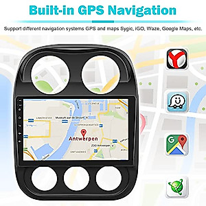 for 2010-2016 Jeep Compass Radio, Android 10 Car Stereo Radio 10.1 Inch Touch Screen Car Audio Receiver with GPS Navigation Bluetooth Head Unit Supports Backup Camera WiFi Mirror Link FM CANBUS