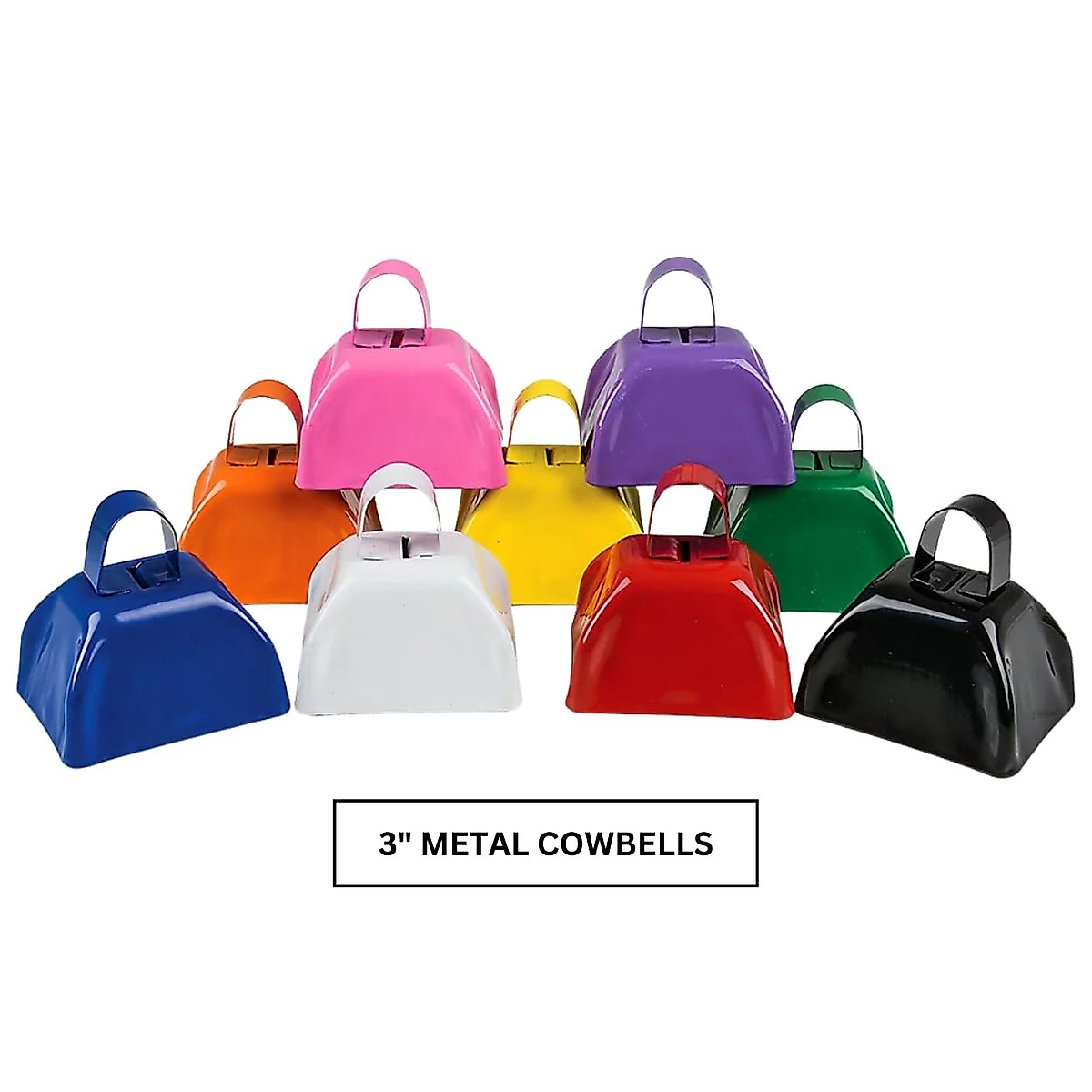 (12) 3 Inch Assorted Color Metal Cowbells