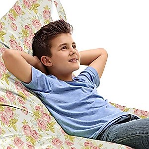Lunarable Rose Lounger Chair Bag, Vintage Rose Floral Feminine Design Romance Wedding Celebration Theme, High Capacity Storage with Handle Container, Lounger Size, Pale Green Pale Pink