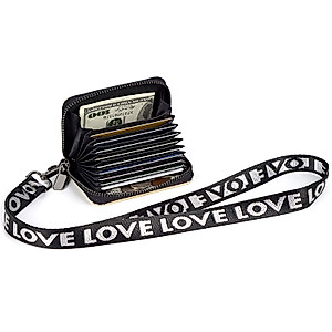 Women Small Neck Wallet Mini Credit Card Holder With Detachable Neck Lanyard Zipper Card Case Holographic Mini Coin Purse Travel Lanyard Wallet