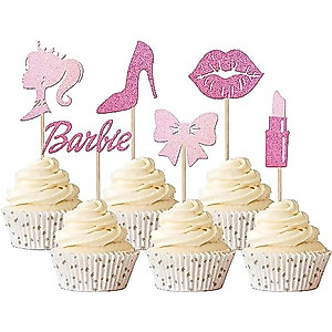 Rsstarxi 24 Pack Princess Cupcake Toppers Glitter High Heel Lipstick Bow Tie Baby Shower Cupcake Picks Princess Theme Bridal Shower Wedding Anniversary Birthday Party Cake Decorations Supplies