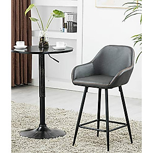 BTEXPERT 25 inch Bucket Upholstered Dark Gray Accent Dining Bar Chair Set of 2, 5091m Vintage Gray Stools (2) (5091M-2)