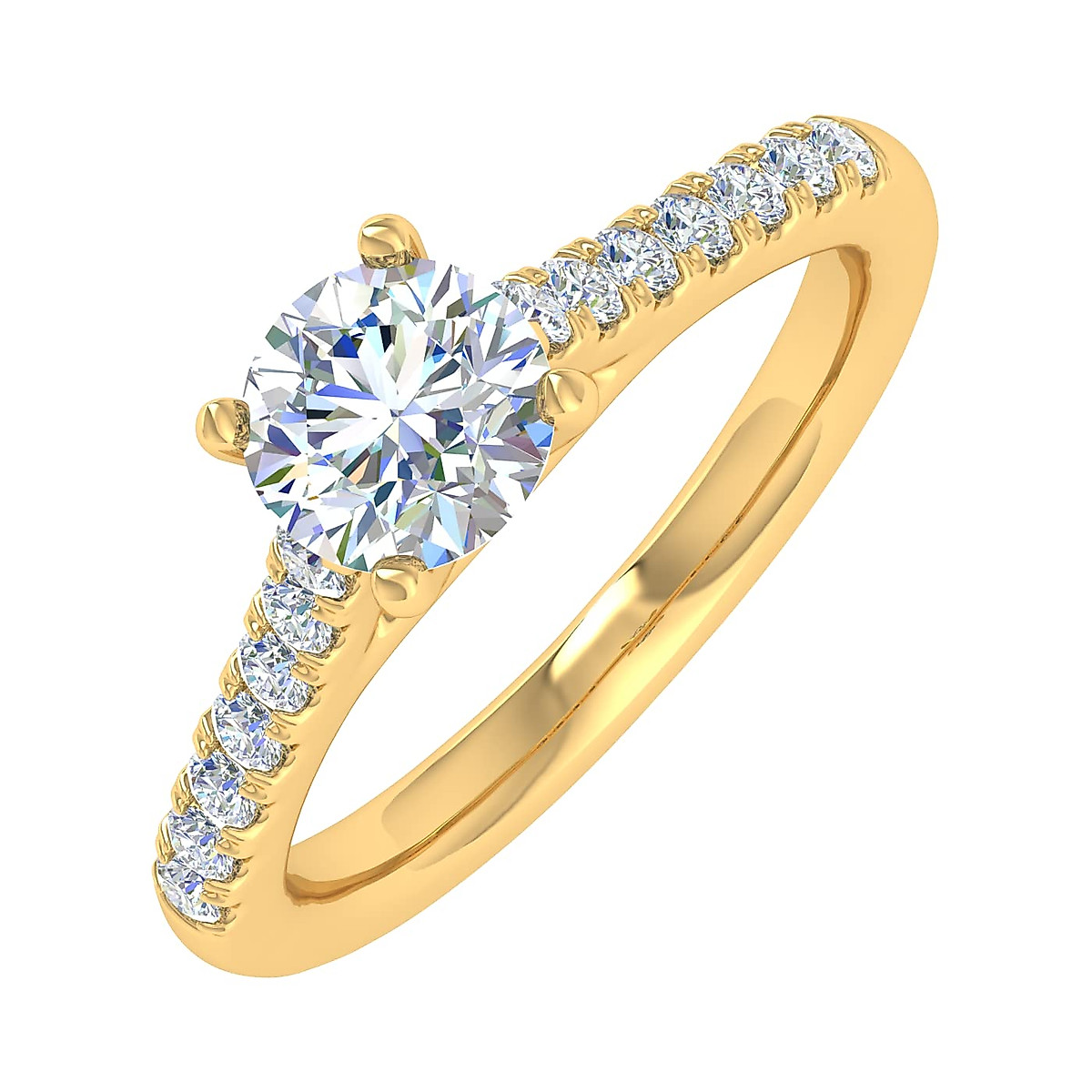 FINEROCK 1/2 Carat Prong Set Solitaire Diamond Engagement Ring Band in 14K Yellow Gold (Ring Size 7.5)