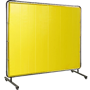 Mophorn Welding Screen with Frame 8' x 6', Welding Curtain with 4 Wheels, Welding Protection Screen Yellow Flame-Resistant Vinyl, Portable Light-Proof Professional