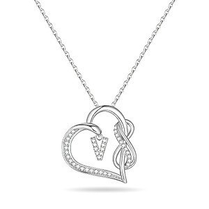 925 Sterling Silver Heart Necklaces for Women, Silver Infinity Necklace Anniversary Birthday Christmas Gifts for Women Mom Wife Girlfriend Ideas Womens Jewelry Initial V Necklace Valentine's Day Gifts