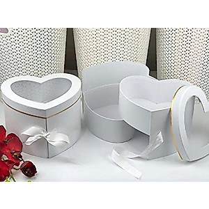 [USA-SALES] Premium Quality Heart Shaped Flower Box, Floral Gift Box, with Lids, Size 9x8x6.5, for Luxury Style Flower Arrangements, Ships From USA (White)