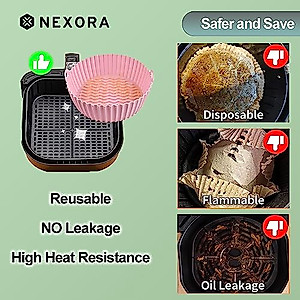 NEXORA 2-Pack Silicone Air Fryer Liners Reusable Air Fryer Silicone Basket Heat Resistant Easy Cleaning Air fryers Silicone Pot Round Compatible With Ninja Cosori Gourmia (7.5" (3to5 QT), Pink+Green)